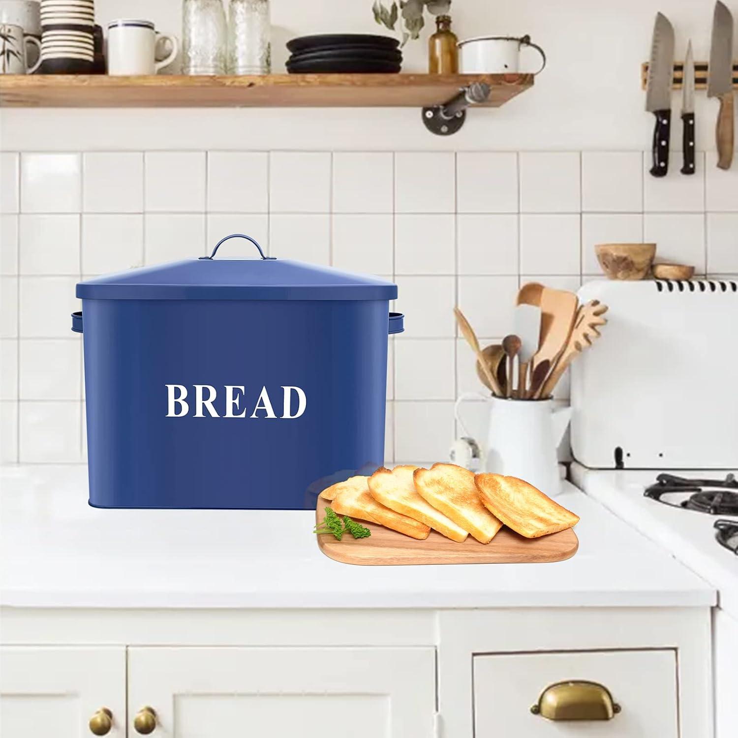 Black Bread Box for Kitchen Countertop, E-far Metal Bread Bin Holder ...