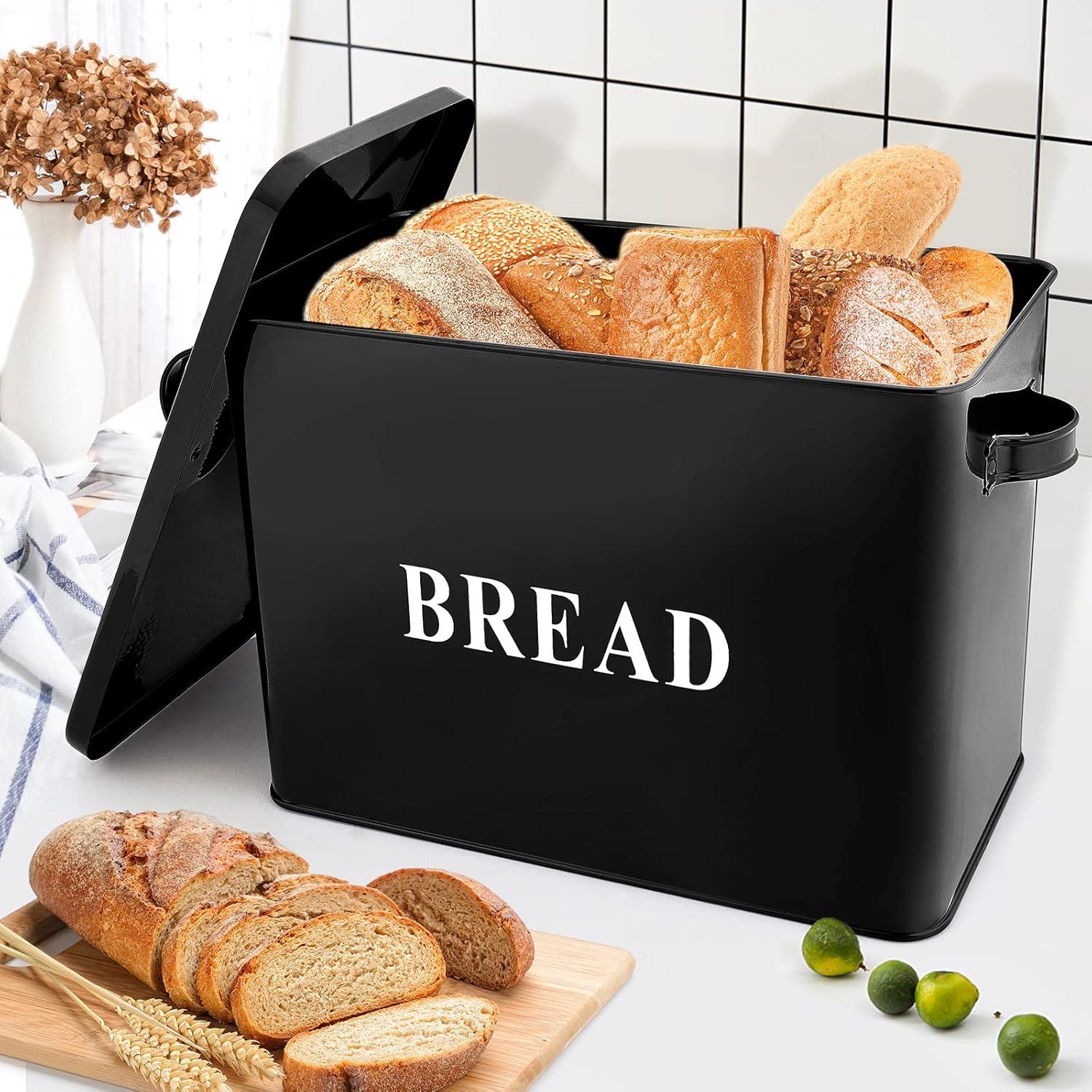 Black Bread Box for Kitchen Countertop, E-far Metal Bread Bin Holder ...
