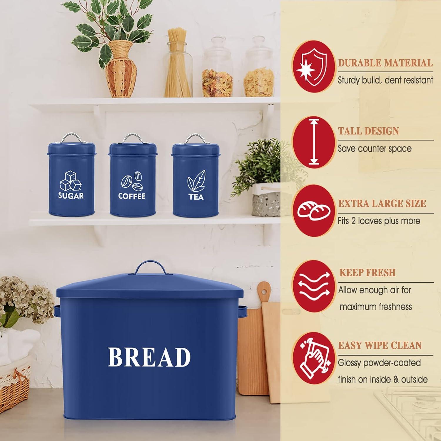 Red Bread Box with Canister Sets for Kitchen Countertop, E-far Metal ...