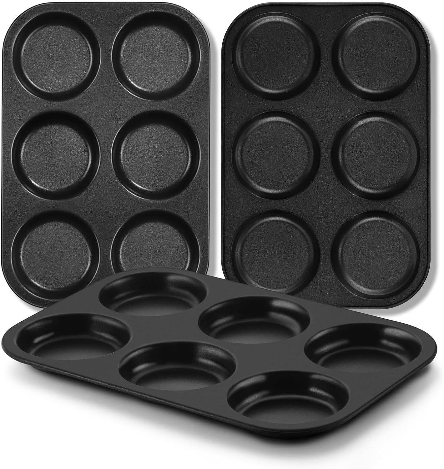 far Muffin Top Pan Set of 3, Nonstick 6-Cavity Shallow Cupcake Pan for ...